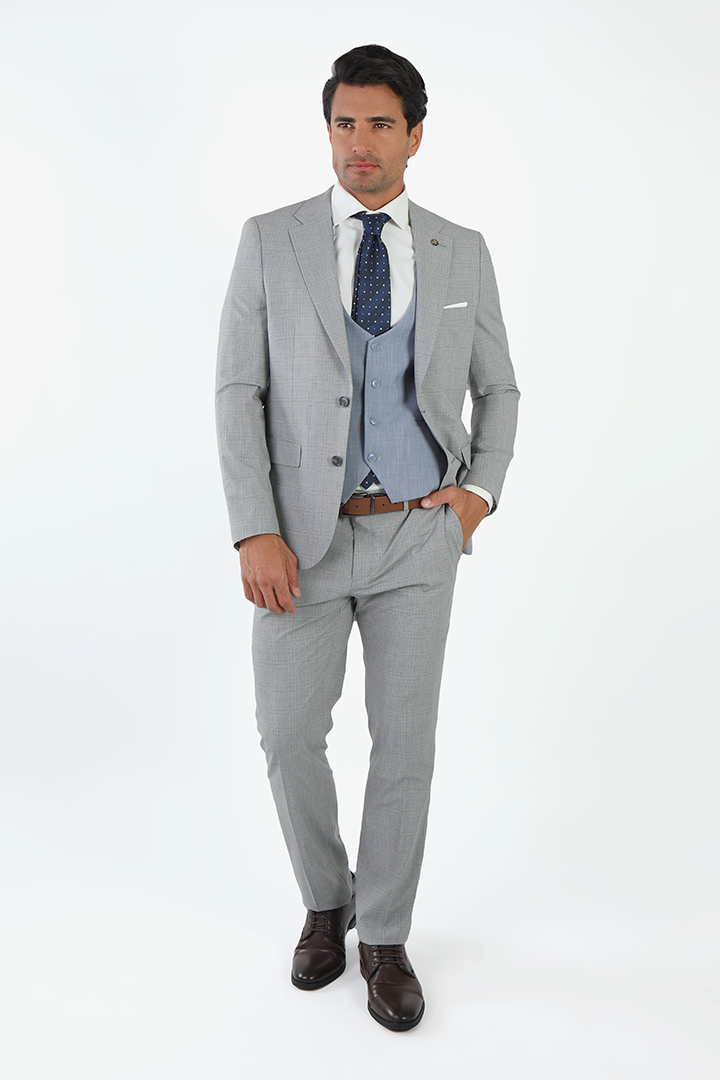 JACK MORGAN SLIM CHECKS SUIT FORMAL 2 BUTTON 2 VENT WITH VEST – BRANDS